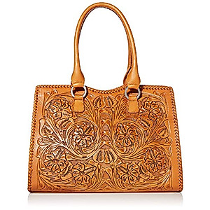 Mauzari Tooled Leather Shoulder Bag Tote for Women (Honey, Large)