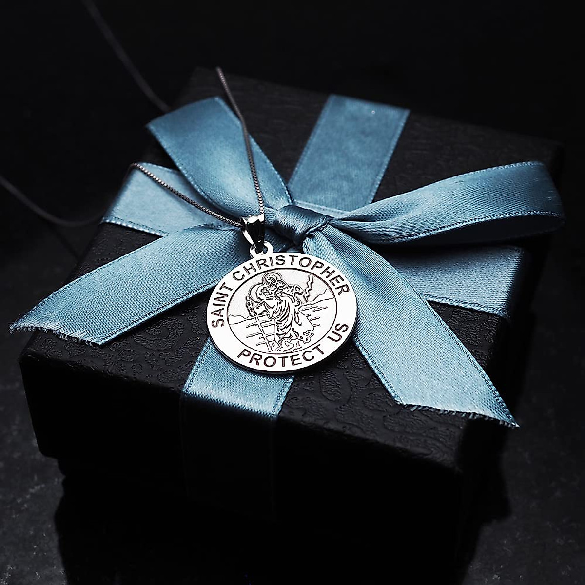 PicturesOnGold.com Saint Christopher Religious Round Medal - EXCLUSIVE- Sterling Silver - 3/4 x 3/4 Inch