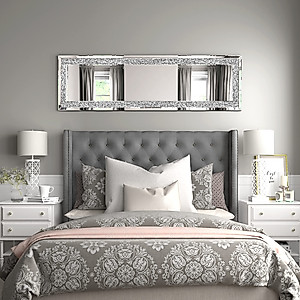 MUAUSU Crystal Full Length Floor Mirror- 59"×18" Crushed Diamond Full Body Mirror Silver Long Standing Mirror for Bedroom Living Room Bathroom Wall Mounted