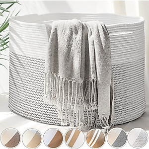 HOMYAM Throw Blanket Basket for Living Room | XXXLarge Rope Basket for Storage | Large Woven Basket for Storage | Pillow Basket & Blanket Holder for Bedroom | Woven Laundry Hamper Basket - 22" x 14"