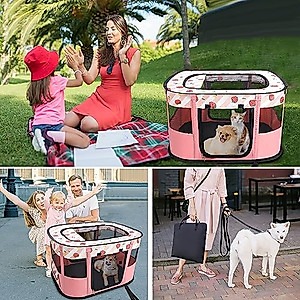 Carroza Portable Foldable Pet Playpen Collapsible Crates Kennel Playpen for Dog cat and Rabbit &Travel playpen Outdoor or Indoor (M, Pink)