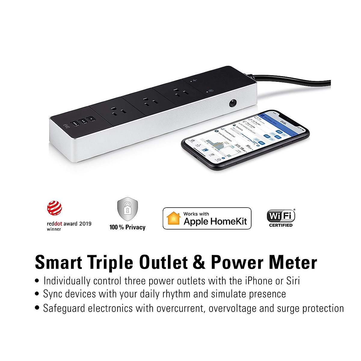Eve Energy Strip - Apple HomeKit Smart Home Triple Outlet & Power Meter with Built-in Schedules & Switches