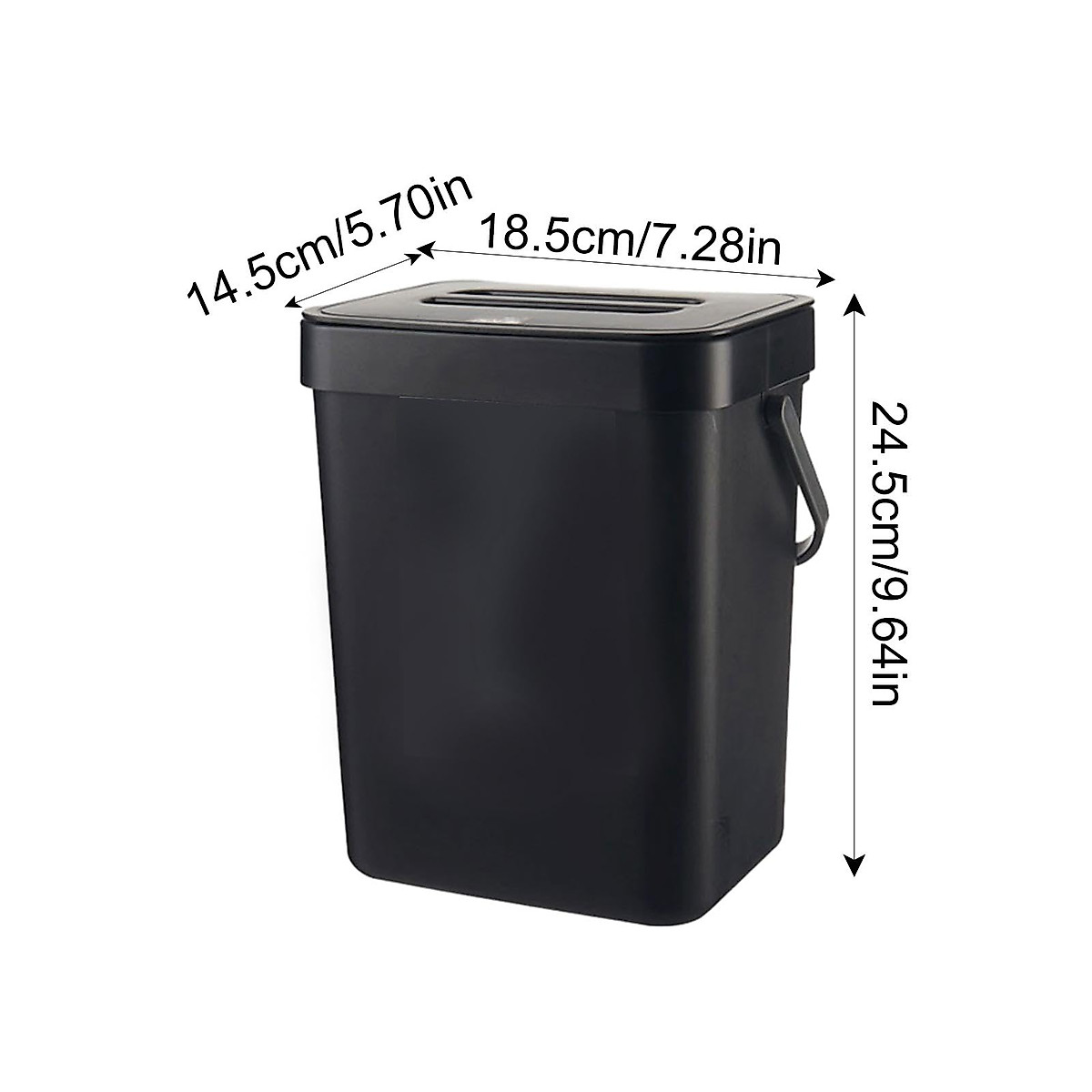 COMODA Kitchen Compost Bin for Countertop, Mountable Indoor Compost Bucket Waste Bin with Lid, Hanging Small Trash Can with Lid Under Sink for Kitchen Bathroom, black, LK065QTCQS365J85