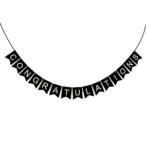 AHAYA Congratulations Congrats Banner, 2022 Graduation Party Decoration Supplies, Retirement or Wedding Anniversary Party Decorations, Shimmering Gold Letters & Black Background, NO Assembly Required
