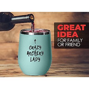 Archery Teal Edition Wine Tumbler 12oz - Archery Lady A - Funny Gift For Archery Coach Athlete Hunt Target Shot Trainer Arrow Bow Sport