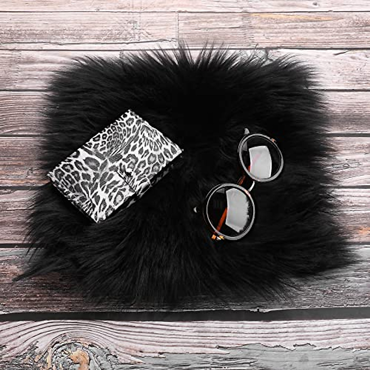 WLLHYF 8/10/12 Inches Faux Fur Rug Fabric Squares Area Rug Shaggy Fur Fabric Cuts Fluffy Fur Square Patches Plush Rug Chair Cover Seat Cushion Pad (Black, 12inch)