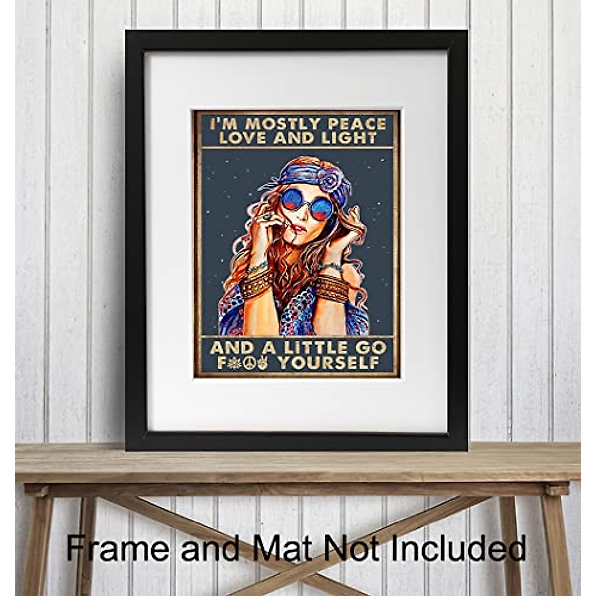 I'm Mostly Peace Love and Light Wall Art - Bohemian Boho Wall Decor - Inspirational Hippy Trippy Hippie Room Decor - Spiritual Motivational Poster - Funny Sayings Quotes - New Age Gifts for Women