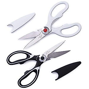 Clear Style Kitchen Shears Stainless Steel Utility Scissors Heavy Duty Multipurpose Kitchen Scissors, Dishwasher Safe, Perfect for Preparing Beef, Chicken, Vegetables, Fish, Black and White (2 Pack)