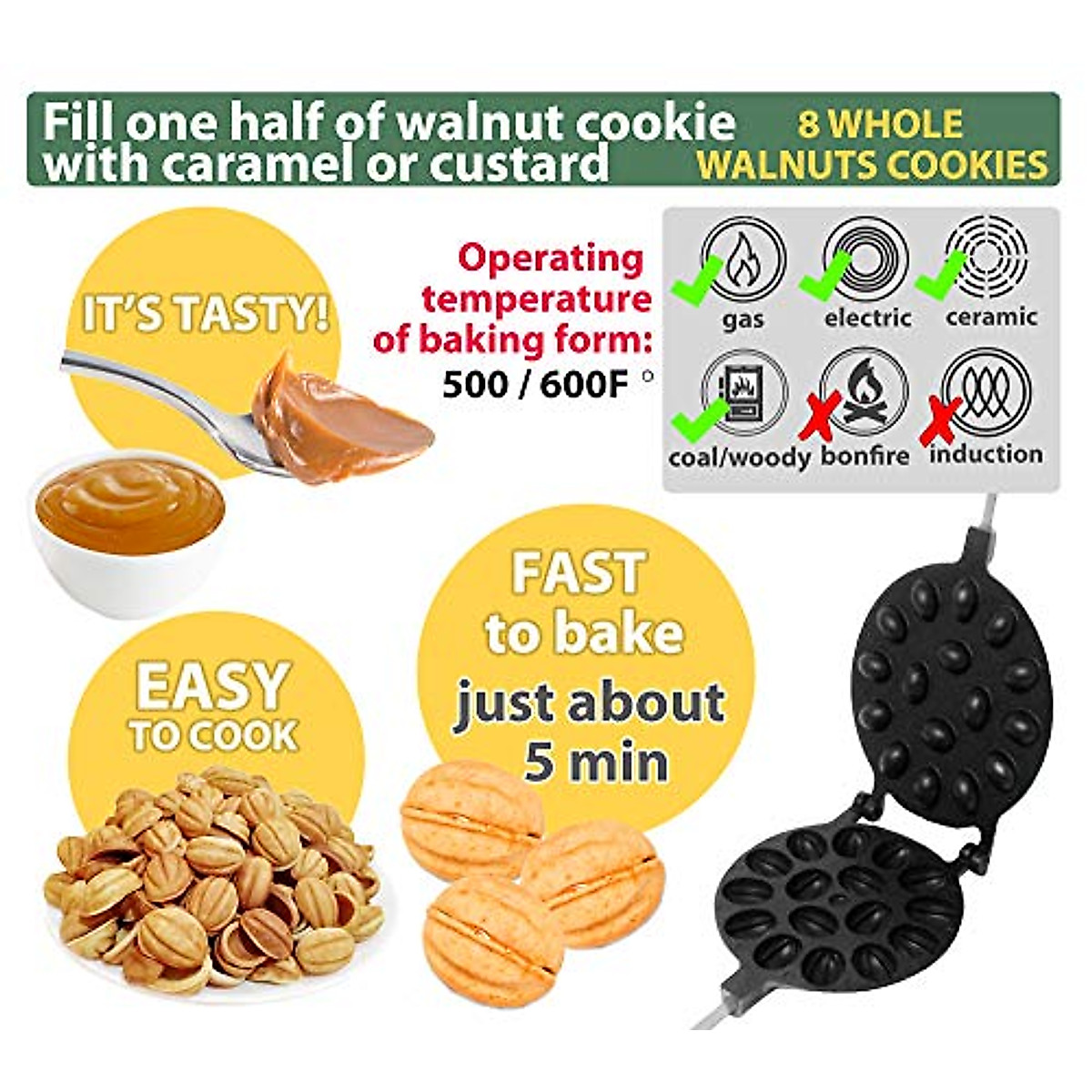 Walnut Cookie Mold Maker 16 non-stick - Oreshki Mold Maker - Walnut Cookie Molds - Орешница Russian - Oreshki Maker - Walnut Cookie Maker Oreshek - Nutty Maker - Oreshnitsa Nut Cookies Maker