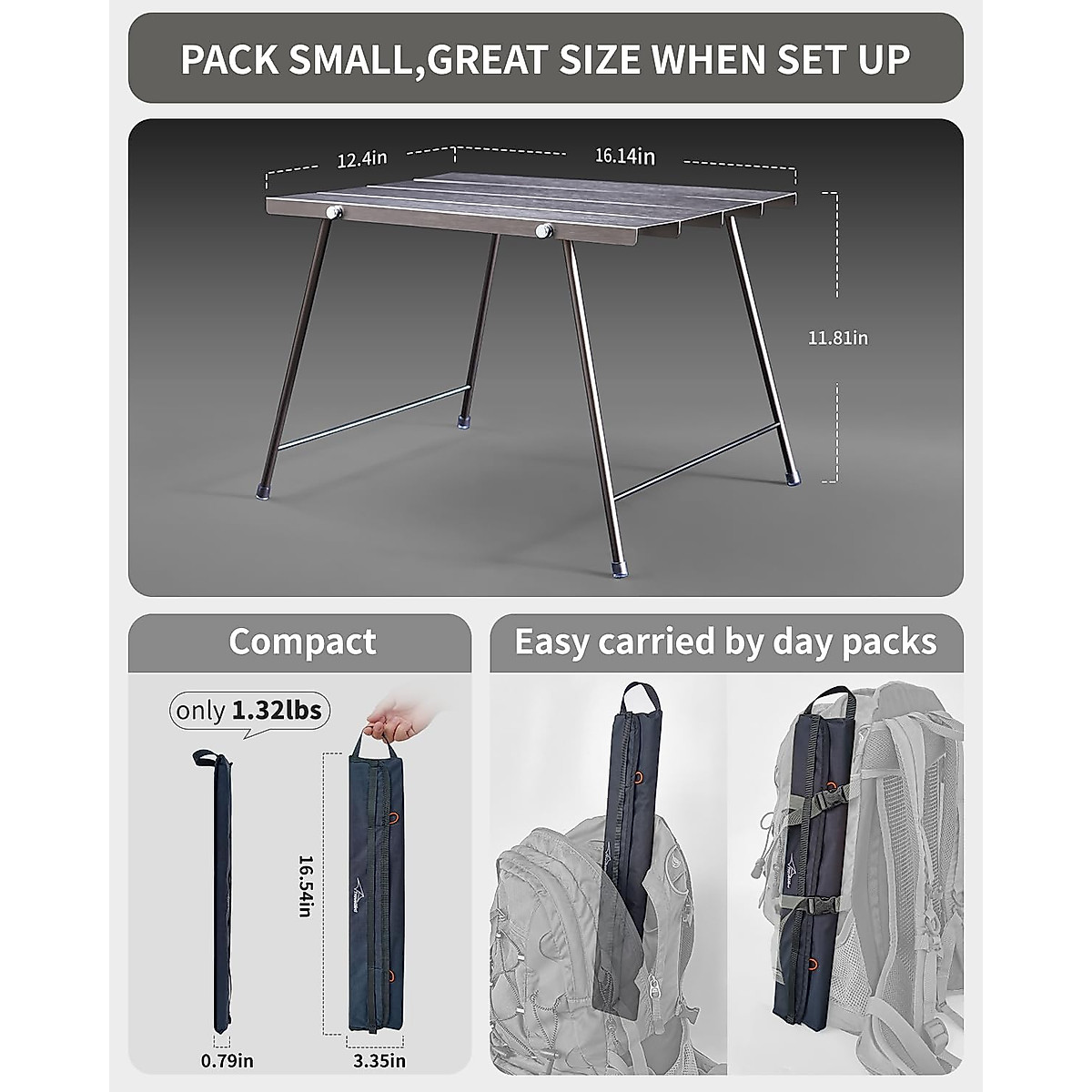 Flexifold Ultralight Aluminum Camping Table, Portable Folding Camping Table, Small Outdoor Side Table with Carry Bag for Outdoor Cooking, Picnic, Camp, Beach, Travel