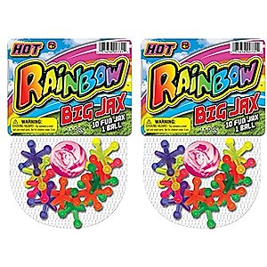 JA-RU Rainbow Jax Toy Set (2 Pack) Big Plastic Jacks Game with Ball for Kids and Adults. Neon Colored Toy Jacks. Fun Vintage Retro Toy. Stocking Stuffers Party Favor Birthday Gifts Bulk. 731-2s