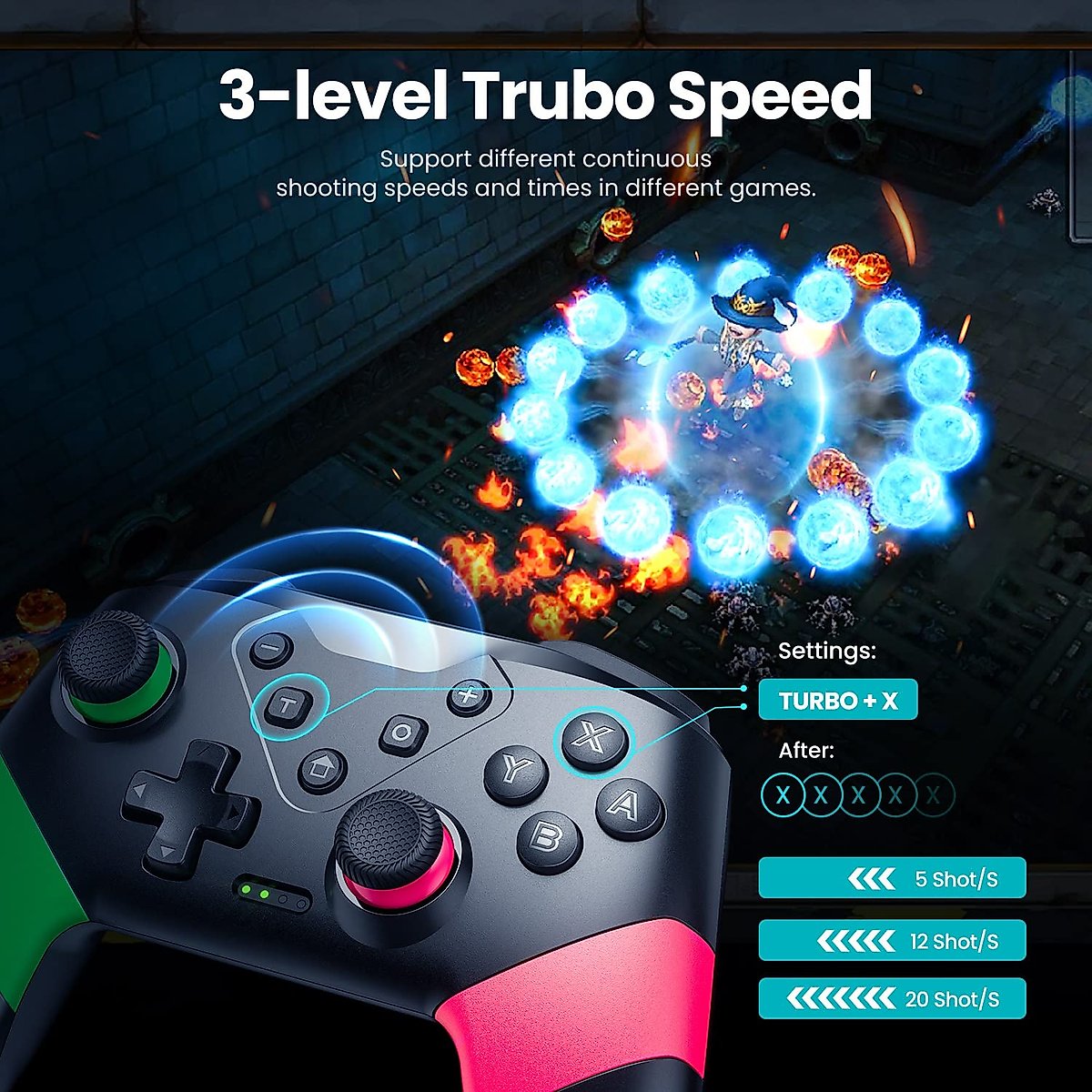 VOYEE Switch Controllers Compatible with Switch/Lite/OLED, Programming Wireless Pro Controller with Motion Control, Vibration, Wake-up, Turbo, Screenshot