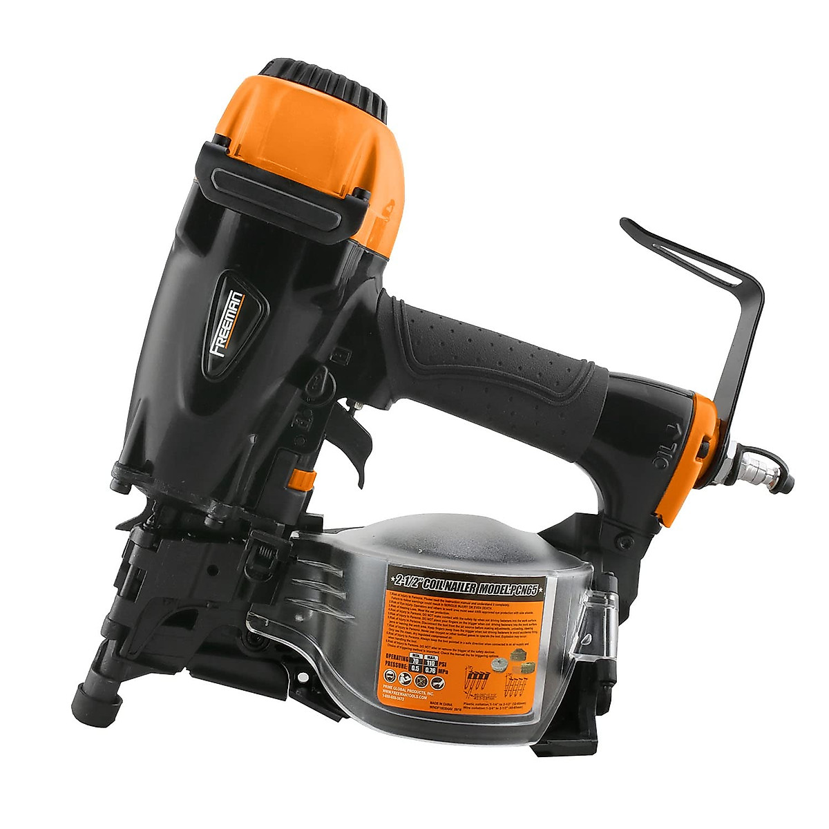 Freeman PCN65 Pneumatic 15 Degree 2-1/2" Coil Siding Nailer with Adjustable Metal Belt Hook