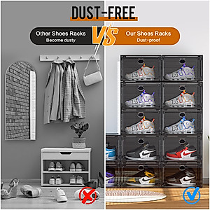 KEFA XL Shoe Storage Box Organizer, 8 Pack Shoe Boxes Clear Plastic Stackable, Sneaker Display Case Container Fit for US 13 (Side 8 PACK BLACK)