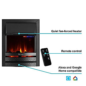 e-Flame USA Abbotsford 23"x19" LED Electric Fireplace Stove Insert with Remote - 3D Logs and Fire (Black)