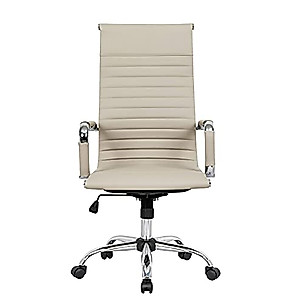 LeisureMod Harris Modern Adjustable Office Executive Swivel Chair Leatherette High-Back Task Office Chair (Tan)
