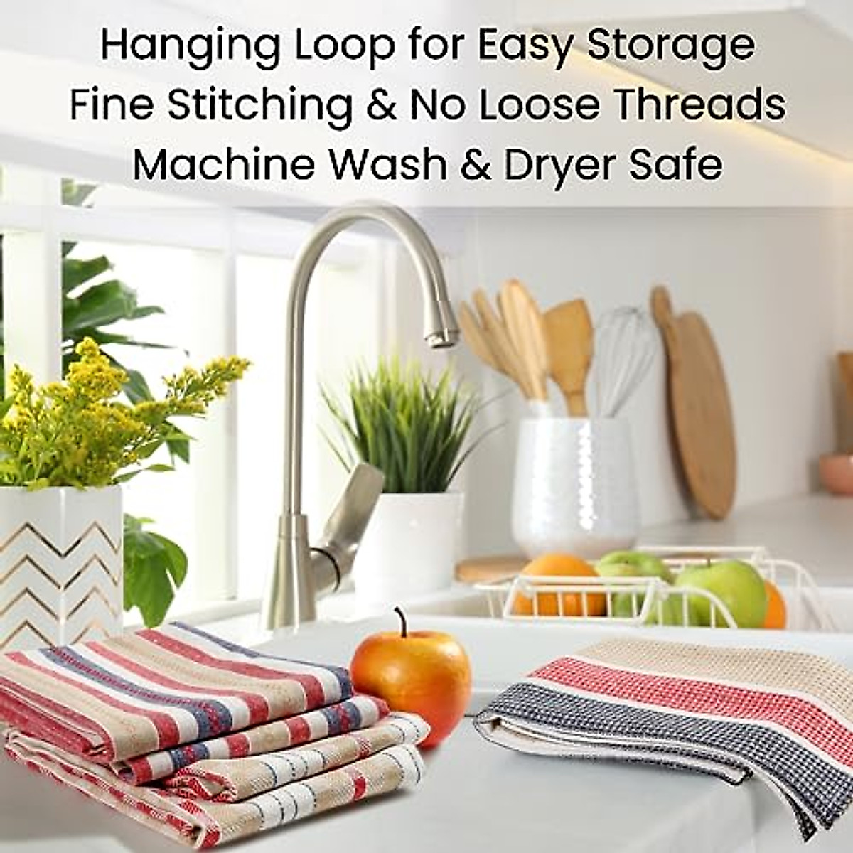 Linen Hub Premium Kitchen Towels 100% Cotton 18x26 Set of 6 - Tea Towels - Kitchen Dishcloth Towels - Dish Cloth for Household Cleaning - Soft Absorbent Quick Drying Dish Towels Red Multicolor