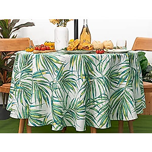 YiHomer Spring & Summer Outdoor Table Cloth - 70 Inch Round Tablecloth - Waterproof Wrinkle Free Table Cover with Zipper and Umbrella Hole, Palm Leaves Dream