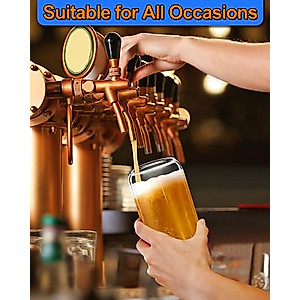 Yooler Glass Cups with Lids and Straws - 16oz Can Shaped Drinking Beer Glasses, Iced Coffee Cups, Cute Glass Tumbler with Straw and Bamboo Lid, Ideal for Cocktail, Whiskey, Gift (Set of 4)