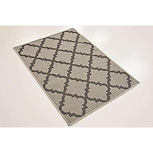 Unique Loom Outdoor Trellis Collection Geometric Moroccan Lattice Transitional Indoor and Outdoor Flatweave Gray/Silver Area Rug (2' 2 x 3' 0)
