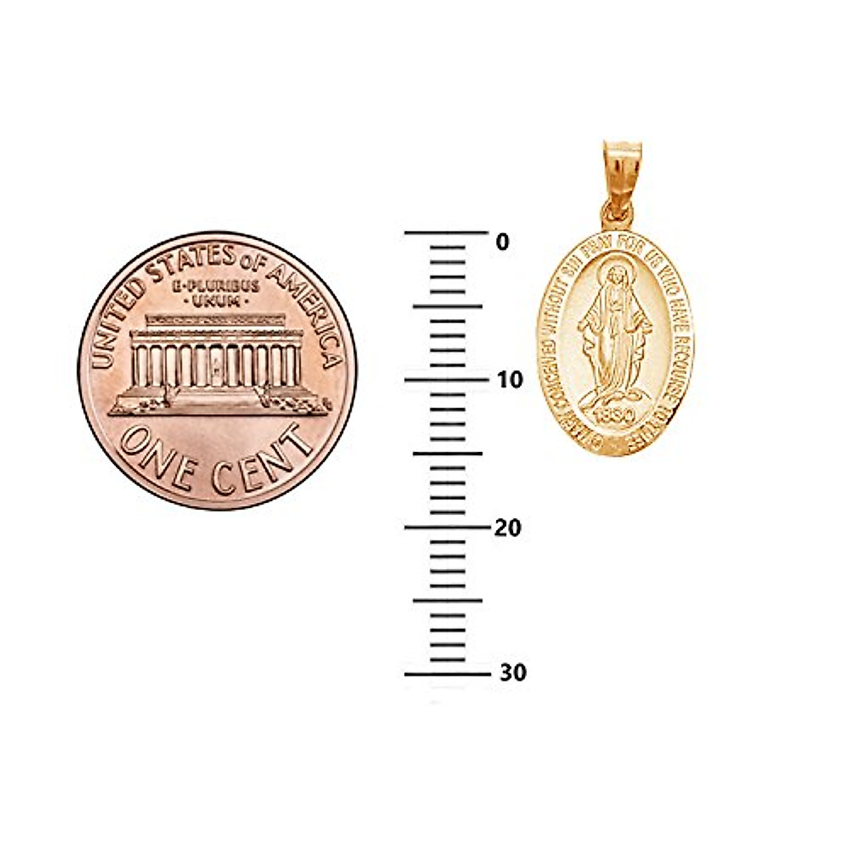 Ritastephens 14k Yellow Gold Small Religious Miraculous Virgin Mary Medal Charm Pendant - Genuine Hypoallergenic Nickel-Free Jewelry for Women and Teen Girls (15x10mm, No Chain)