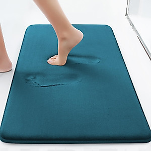 smiry Memory Foam Bath Mat, Extra Soft Absorbent Bathroom Rugs Non Slip Bath Rug Runner for Shower Bathroom Floors, 24" x 16", Peacock Blue