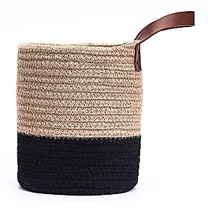 ZFRXZ Wall Hanging Basket - 6.3" x 7" Small Cotton Rope Baskets with Handle Storage Bins for Door Closet- Woven Basket Organizer for Flower Plants, Towels,Toys (Jute & Black)