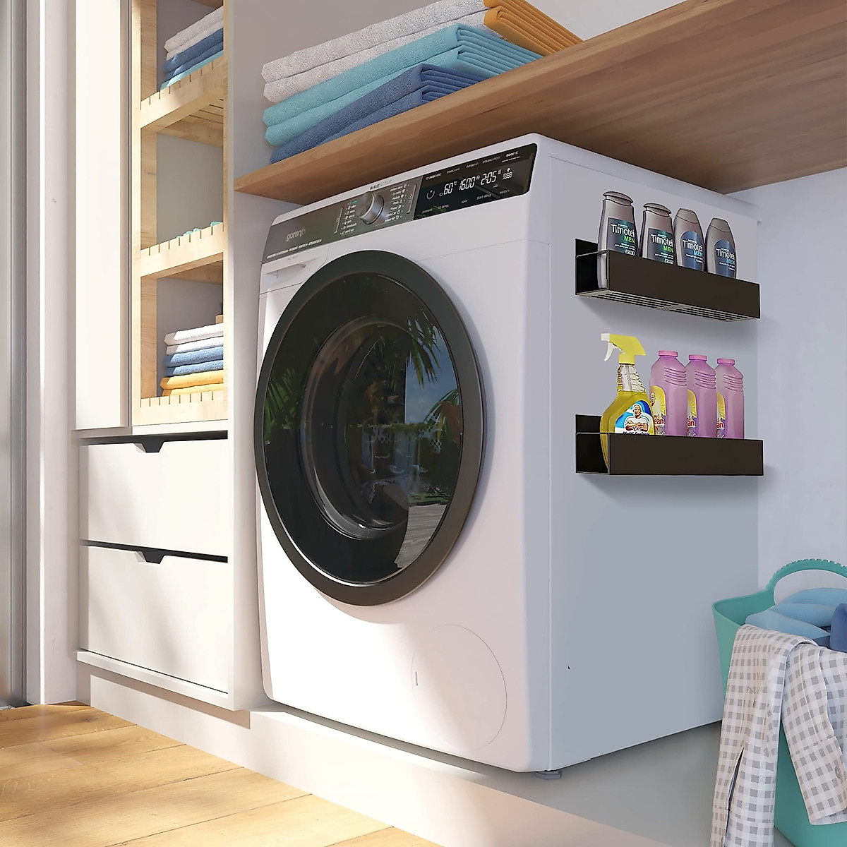 Hamilton Max 2 Pack Magnetic Shelves for Washing Machine, Magnetic Spice Rack Organizer for Refrigerator, Holds 12 pounds each, Black Steel, Premium Kitchen Organization and Storage