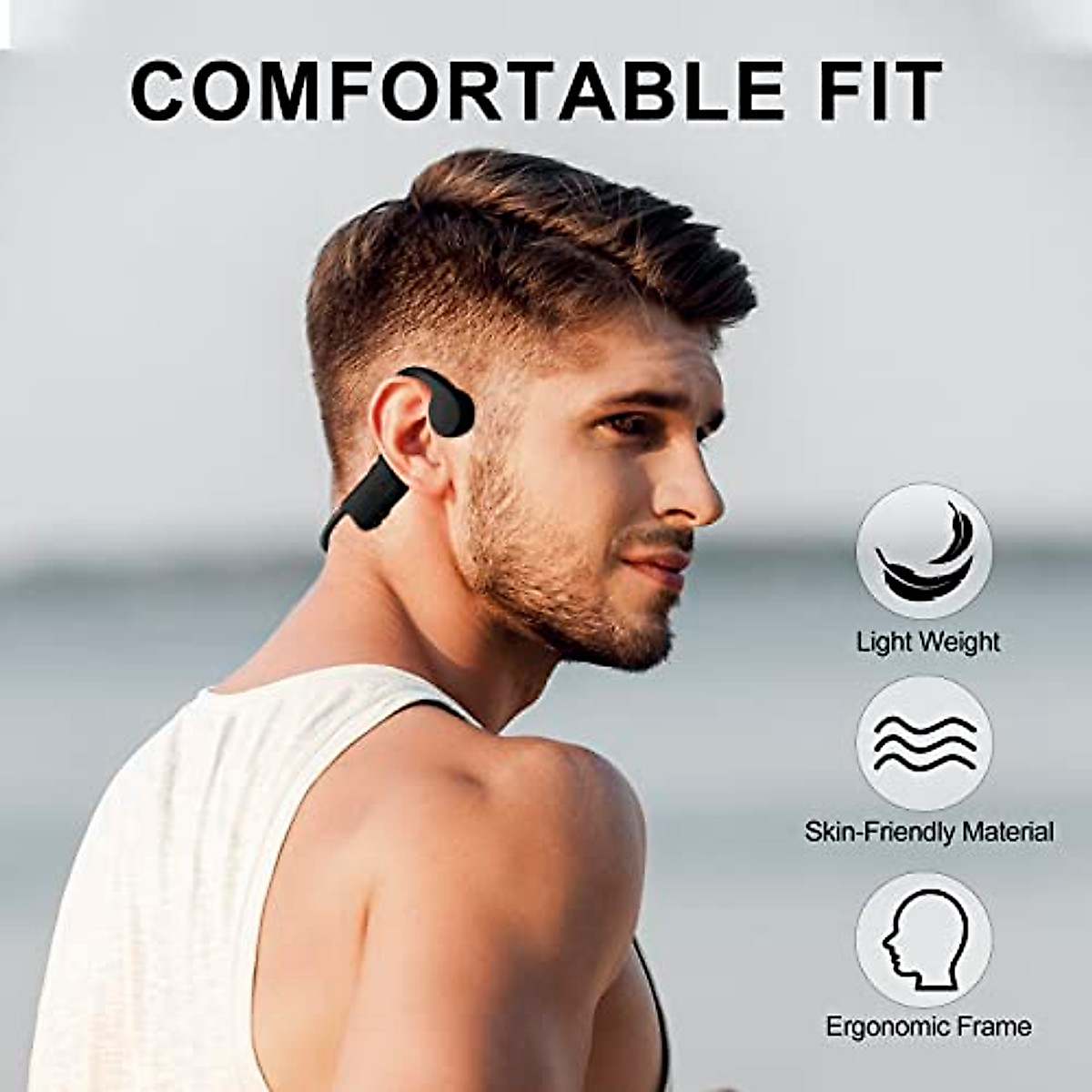 Bone Conduction Headphones, 2023 Upgrade Open-Ear Wireless Bluetooth Earphones, Sport Headphones with 8H Playtime, Microphone, Waterproof Wireless Earphones for workout, Running, Cycling, Driving, Gym