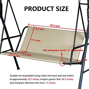 Titoy Swing Seat Replacement Swing Covers for Outdoor Patio Swing 3 Seater 600D Upgraded Thicken Oxford Waterproof Fabric Porch Swing Chair Cushion Covers (Khaki)