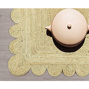 Generic Handwoven Scalloped Jute Area Rug 2x3/3x5/4x6-Braided Jute Runner Rug 2.5x6 ft for Kitchen/Hallway-Natural Farmhouse Scallop Jute Rug 5x7-Reversible Jute Rug 8x10 (Beige, 4' x 6' Feet)