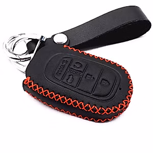 WFMJ Leather 4 5 Buttons Smart Remote Key Fob Case Cover Chain for 2022 2023 Honda Civic Hatchback Accord HR-V (Black,5 buttons)