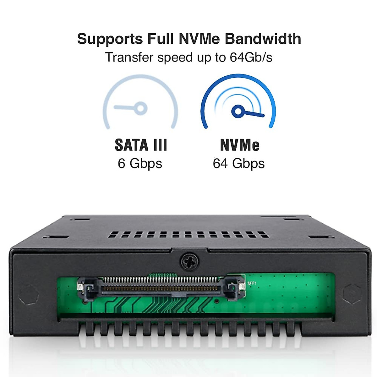 ICY DOCK 2.5" U.2 NVMe SSD PCIe 3.0/4.0 Mobile Rack for External 3.5" Drive Bay (147mm Depth) | ToughArmor MB601VK-B