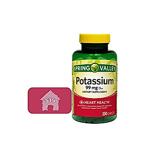 Spring Valley Potassium 99 mg, Caplets for Heart, Nerve & Muscle Function, 250 Count + Weekly Pill Organizer, Portable Travel Pill Box Dispenser Medicine case (Seven Day) by STS. Home