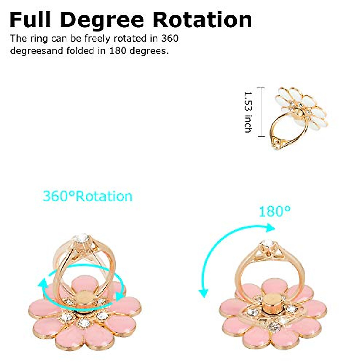 Finger Ring Stand,2 Pack Luxury Glitter Diamond Magnetic Universal Metal Smartphone Finger Ring Grip Holder Kickstand for iPhone/iPad/Samsung/HTC/Nokia/Cellphones/Tablet, Flower, White+Pink