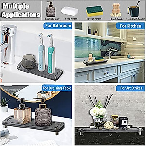 FLYWAKE Instant Dry Sink Organizer, Soap Tray for Bathroom and Kitchen Sink, Fast Drying Ttone Sink Tray Prevents Moisture Buildup(Rock ash)