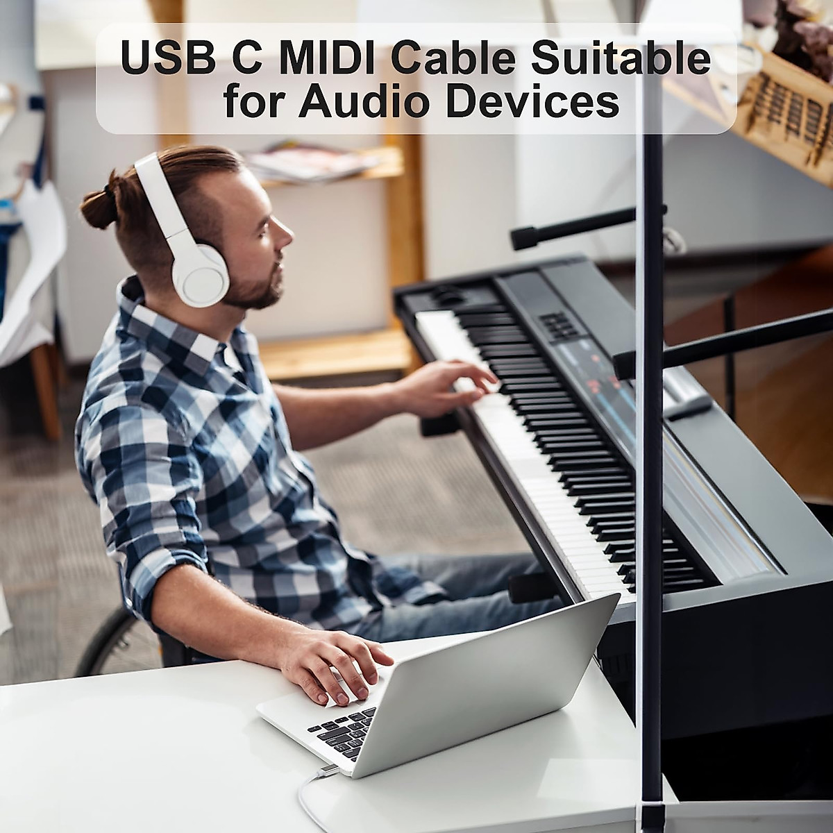MeloAudio USB C MIDI Cable, Type C to USB 2.0 MIDI Interface Cable for Samsung, Huawei Laptop, MacBook to Connect with Printer, Midi Controller, Midi Keyboard, Audio Interface and More (5FT)