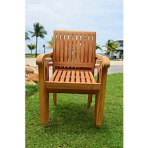 5 PC A Grade Outdoor Patio Teak Dining Furniture Set - 48" Round Table & 4 Naples Stacking Arm Chairs