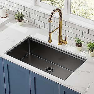 33 inch Gunmetal Black Stainless Steel Undermount Kitchen Sink - CELAENO 33x19 Handmade 16 Gauge Single Bowl Workstation Sink, 10 Inch Deep Modern Kitchen Sink is equipped with various accessories