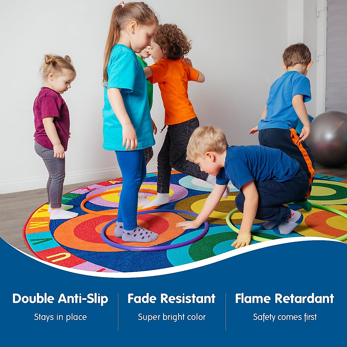 Booooom Jackson Round Classroom Rug Round Kid Classroom Seating Carpet School Rug for Classroom Elementary Circle Time Rug,6'5 x6'5 (7seats)