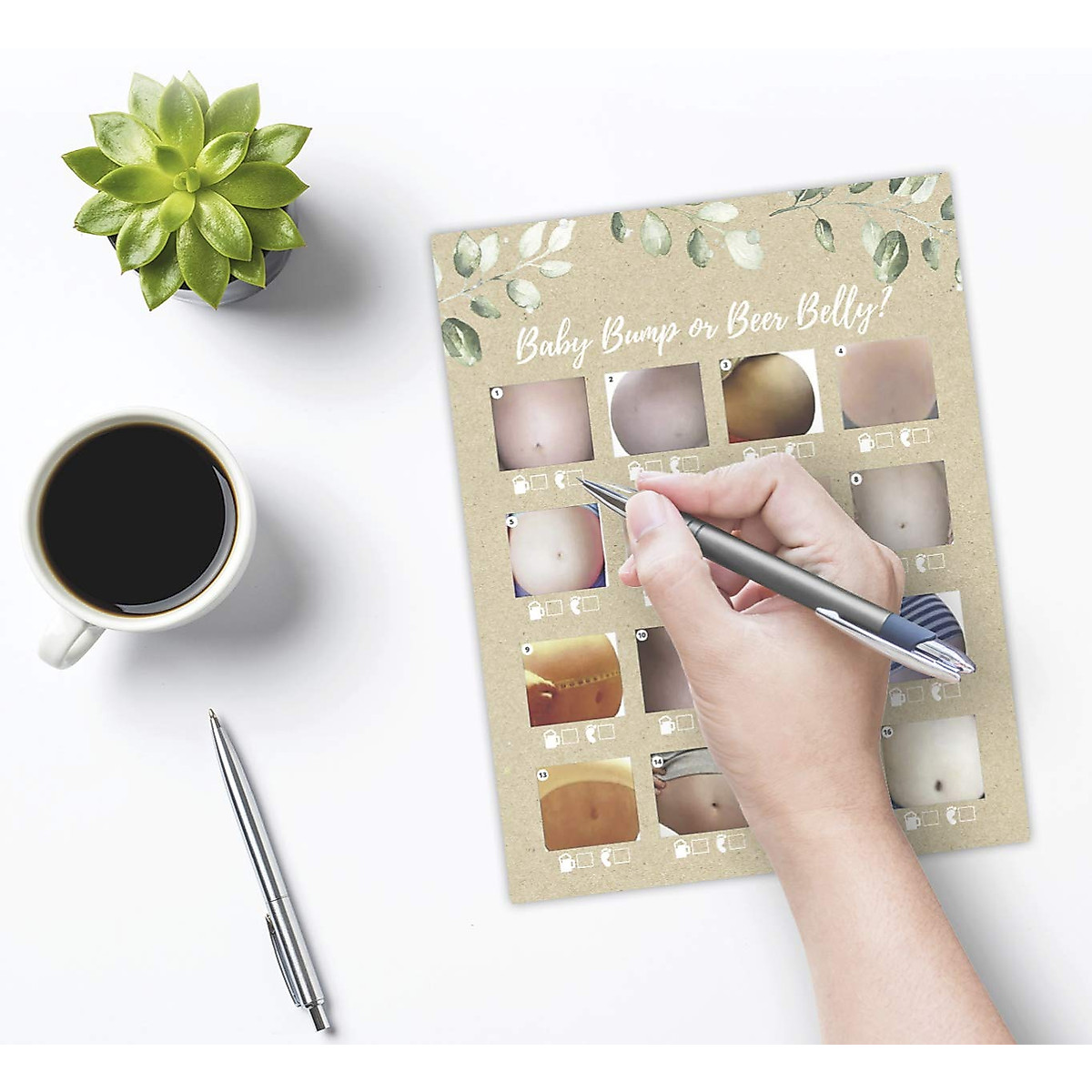 30 Beer Belly or Pregnant Baby Bump Game Cards- Baby Shower or Gender Reveal Party Supply Kit- Rustic Gender Neutral Card Design- A Fun Game for Men, Women or Kids. Made in The USA