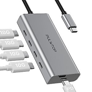 PULWTOP 5 Port USB C Hub 10Gbps for Laptop, USB C Hub Power Delivery with 100W PD (Not Support Monitor) USB C to USB C Hub Multiport Adapter for MacBook Pro, Chromebook, iMac, XPS