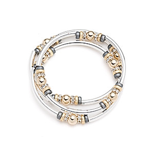 Nine West Women's Classics Tri-Tone Set of 3 Bangle Stretch Bracelet