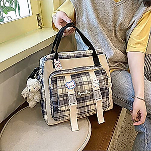 SINRWROD Kawaii Backpack with Bear Plush Pin, Aesthetic Backpack Japanese School Handbag Ita Bag, Back to School Backpack One Size