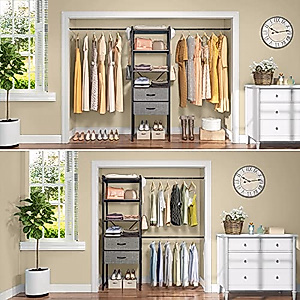 Timate P8 Walk in Closet Organizer System Kit Metal Closet System with Expandable Hanging Rod Custom Adjustable Closet Shelves for Bedroom, 6 to 8.4 FT Storage Rack, Built in Closet Shelving, Black