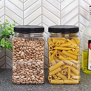 Cornucopia 48oz Square Plastic Jars (3-Pack); Clear Rectangular 6-Cup Canisters w/ Black Lids, Easy-Grip Side