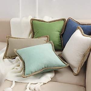 Phantoscope Pack of 2 Farmhouse Decorative Solid Throw Decorative Pillow Cover Burlap Linen Trimmed Tailored Edges Light Turquoise 12 x 20 inches, 30 x 50 cm