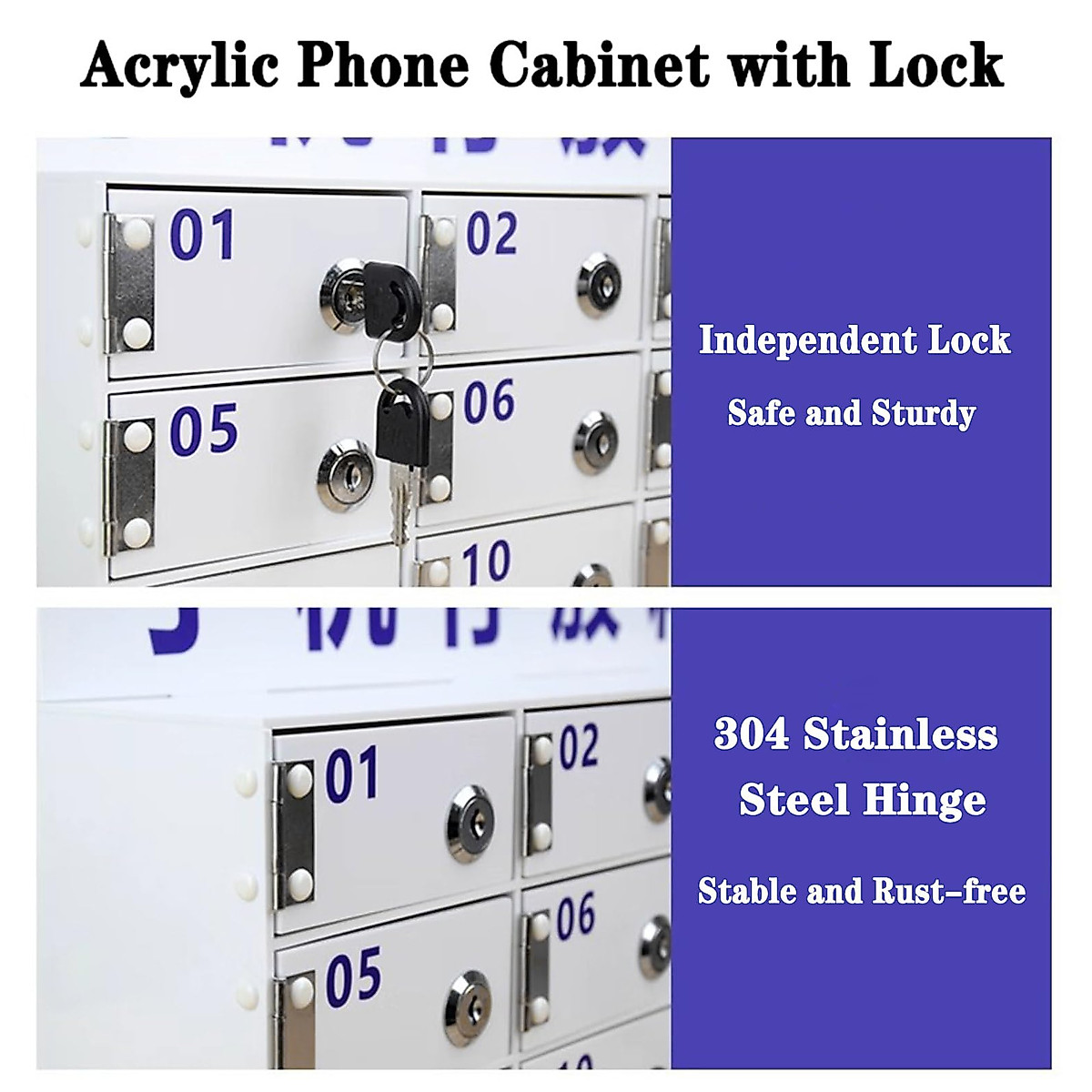 BatanE Acrylic Cell Phones Storage Cabinet, Cell Phone Locker Box with Door Locks and Keys, Wall Mounted Phone Lock Box, Classroom Phone Organizer for Office School Classroom Factory,15Slots