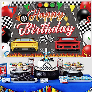 Racing Cars Happy Birthday Decorations Backdrop Banner, Race Car Fast Birthday Party Decorations Photo Background Backdrop for Birthday Party Supplies Boys Children Men Celebration, 63 x 39.4Inch
