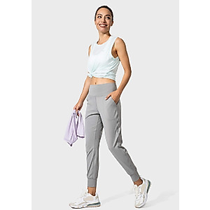G Gradual Women's Joggers High Waisted Yoga Pants with Pockets Loose Leggings for Women Workout, Athletic, Lounge (Light Grey, Small)